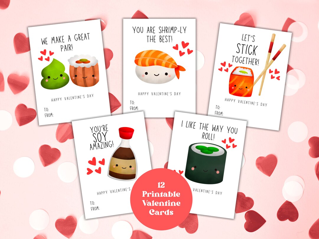 Sushi Valentines Cards Printable, Sushi Pun Valentine's Day Cards ...