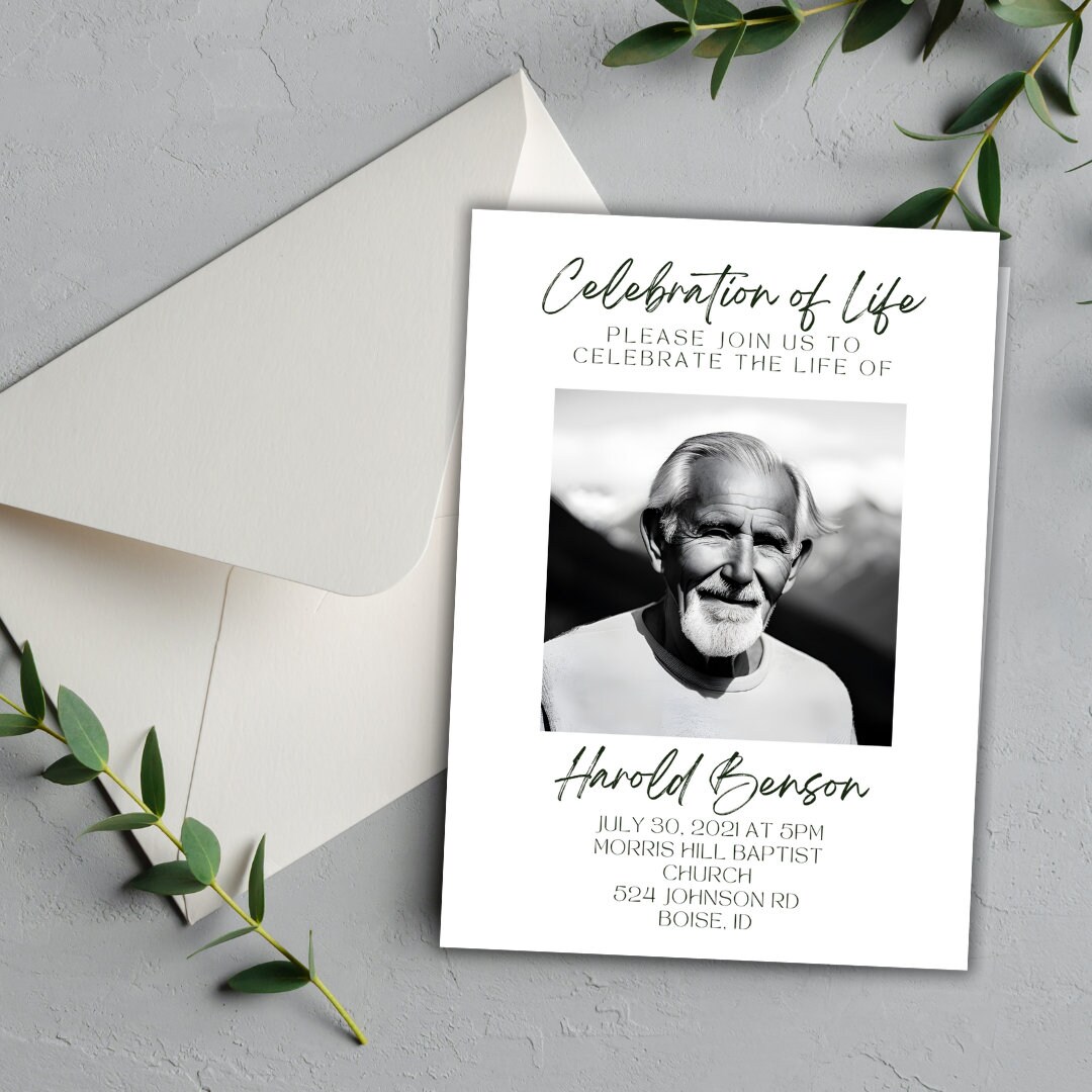 Minimalist Funeral Invitation Template, Photo Funeral Announcement ...