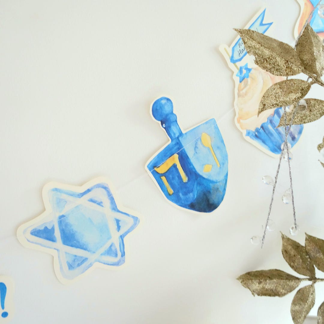 Hanukkah Paper Garland – Jewish Banner for Mantel, Window and Party ...