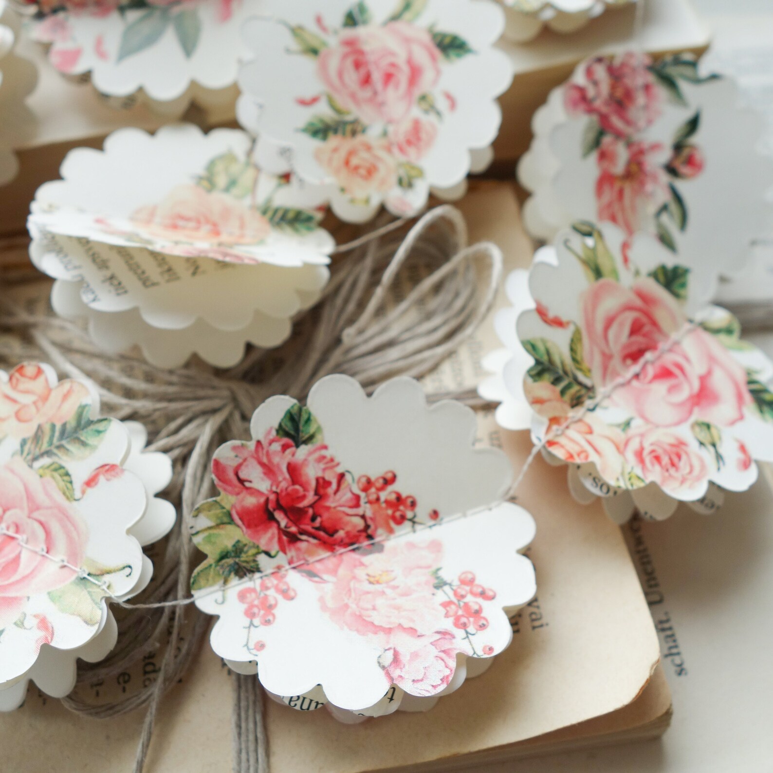 Pink Paper Garlands, Vintage Roses Garlands, Blush Pink Decorations ...
