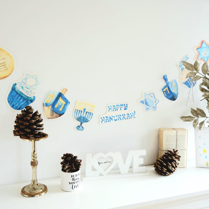Hanukkah Paper Garland – Jewish Banner for Mantel, Window and Party ...