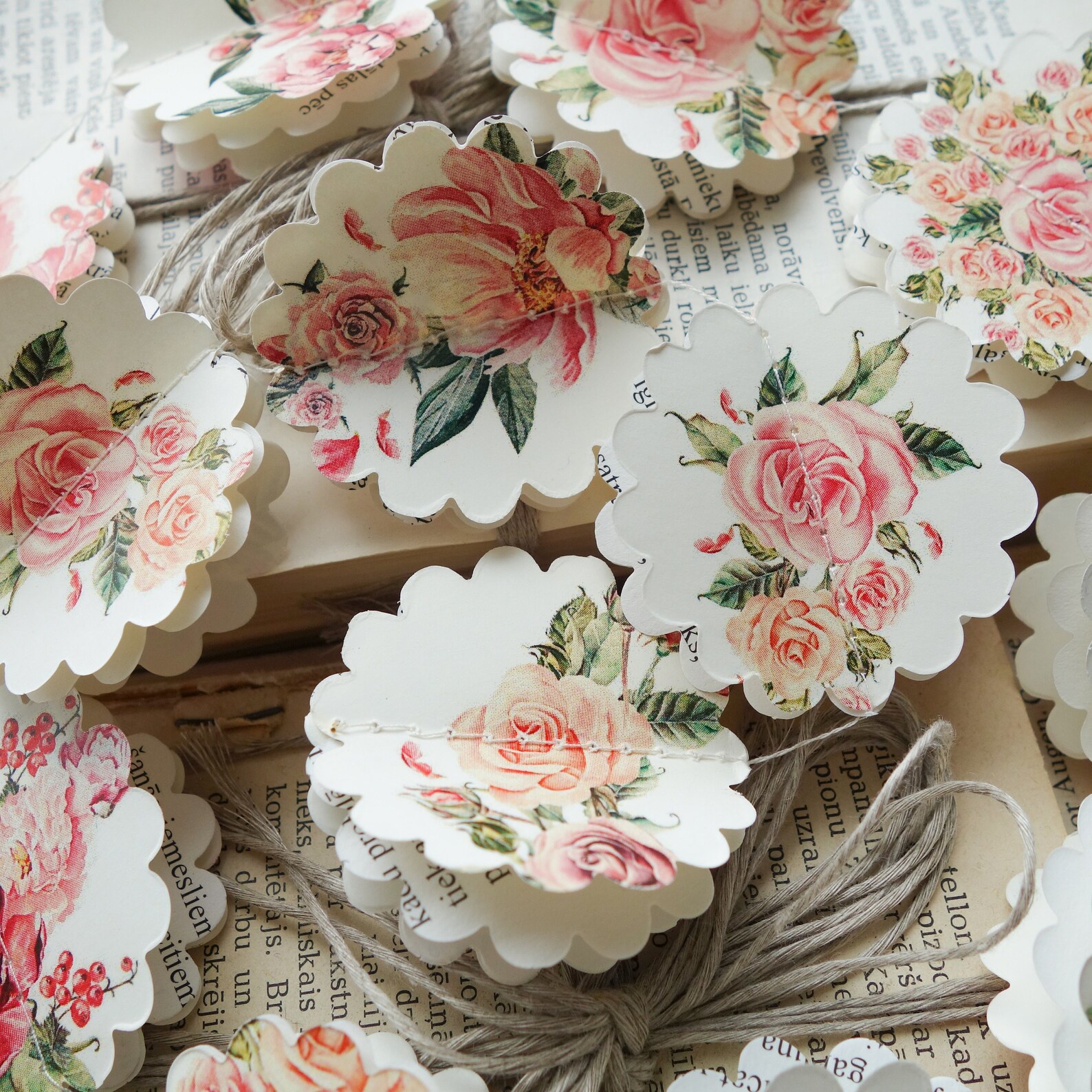 Pink Paper Garlands, Vintage Roses Garlands, Blush Pink Decorations ...