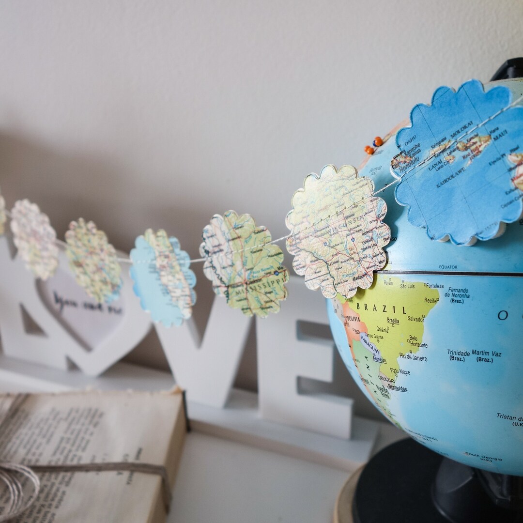 2 in Map Garland, Map Decorations, Travel Party Decorations, Travel ...