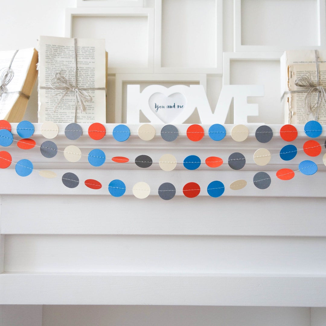 Orange Birthday Decorations, Beige Paper Garland, Gray Garland, Blue ...
