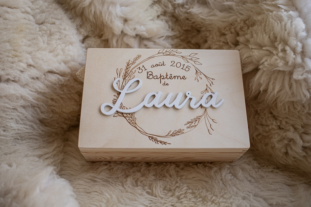 Gift for Communion, Baptism, Wooden Keepsake Box, 3D Name, Personalized ...