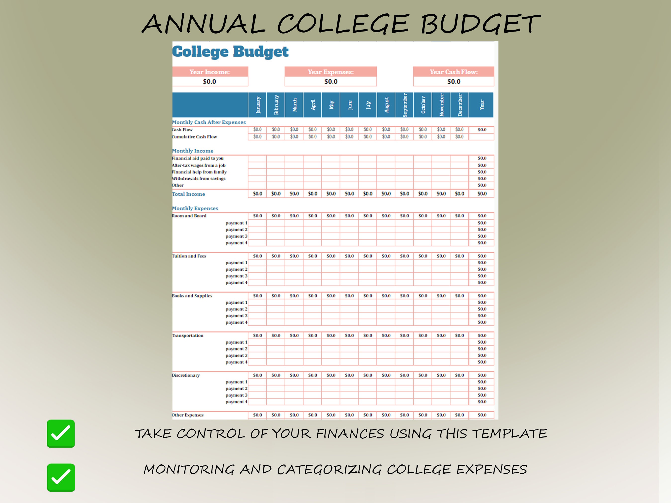 College Budget Template 2023/2024: Student Financial Planning & Expense ...