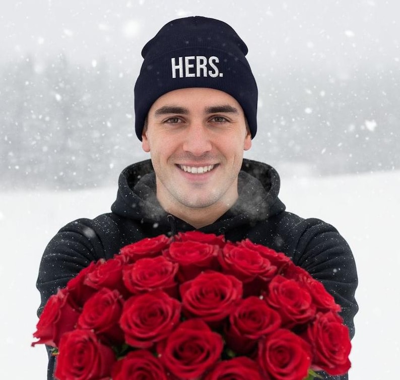 Embroidered "hers." Beanie Valentinegift for Him, Valentinesdaygifts ...