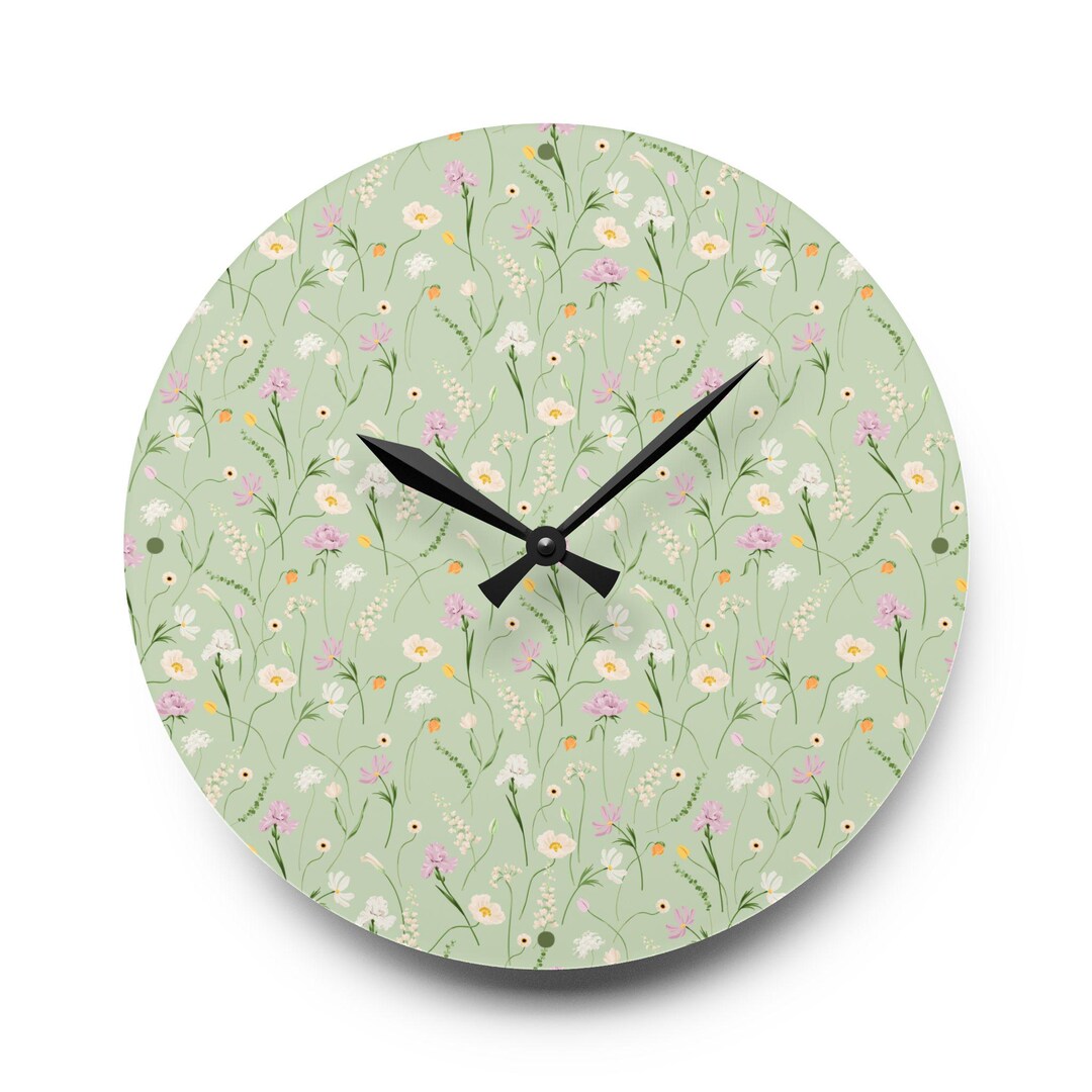 Decorative Floral Wall Clock, Wildflower Wall Clocks, Botanical Wall ...
