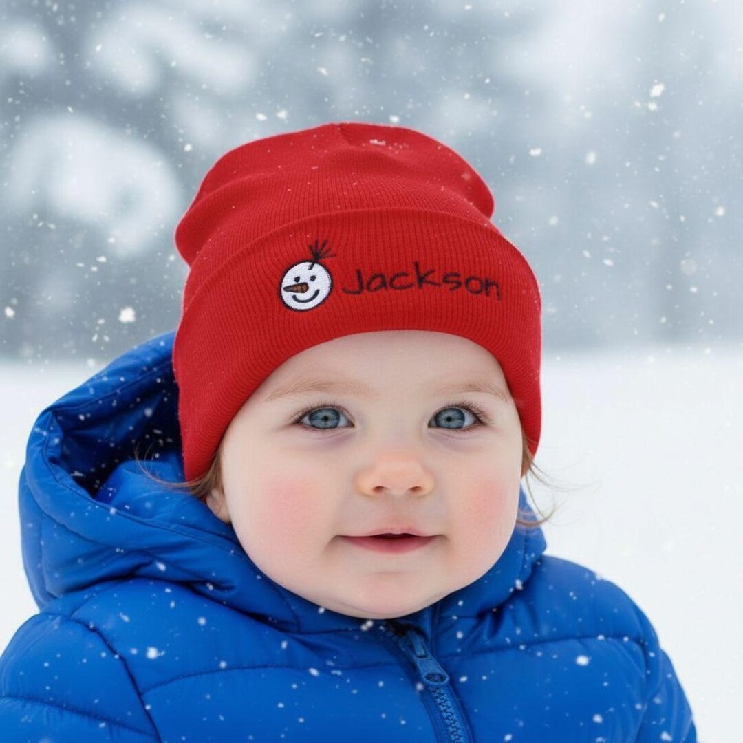 Personalized Custom Snowman Embroidered Beanie, Monogrammed Kids Winter ...