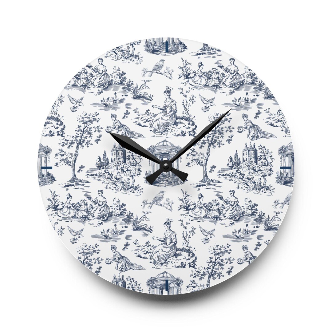 French Toile Wall Clock, Blue Toile Clock, Chinoiserie Wall Clock ...