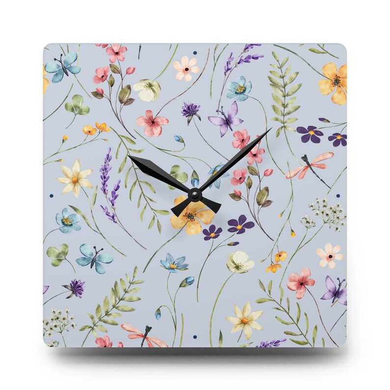 Floral Botanical Wall Clock, Decorative Wall Clocke, Blue Wall Clocks ...