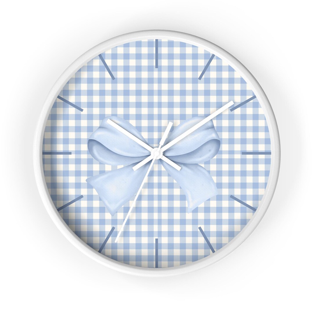 Light Blue Gingham Bow Wall Clock Coquette Aesthetic Room Decor, Soft ...