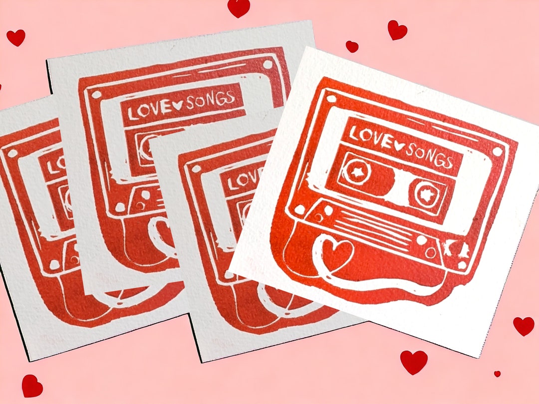 Mixtape "love Songs" Card Bundle | Set of 4 | Linocut | Linoprint ...