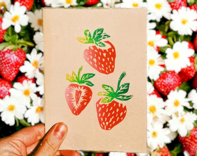 Strawberry Mini Print | Strawberry Linocut | Strawberry Art - Etsy