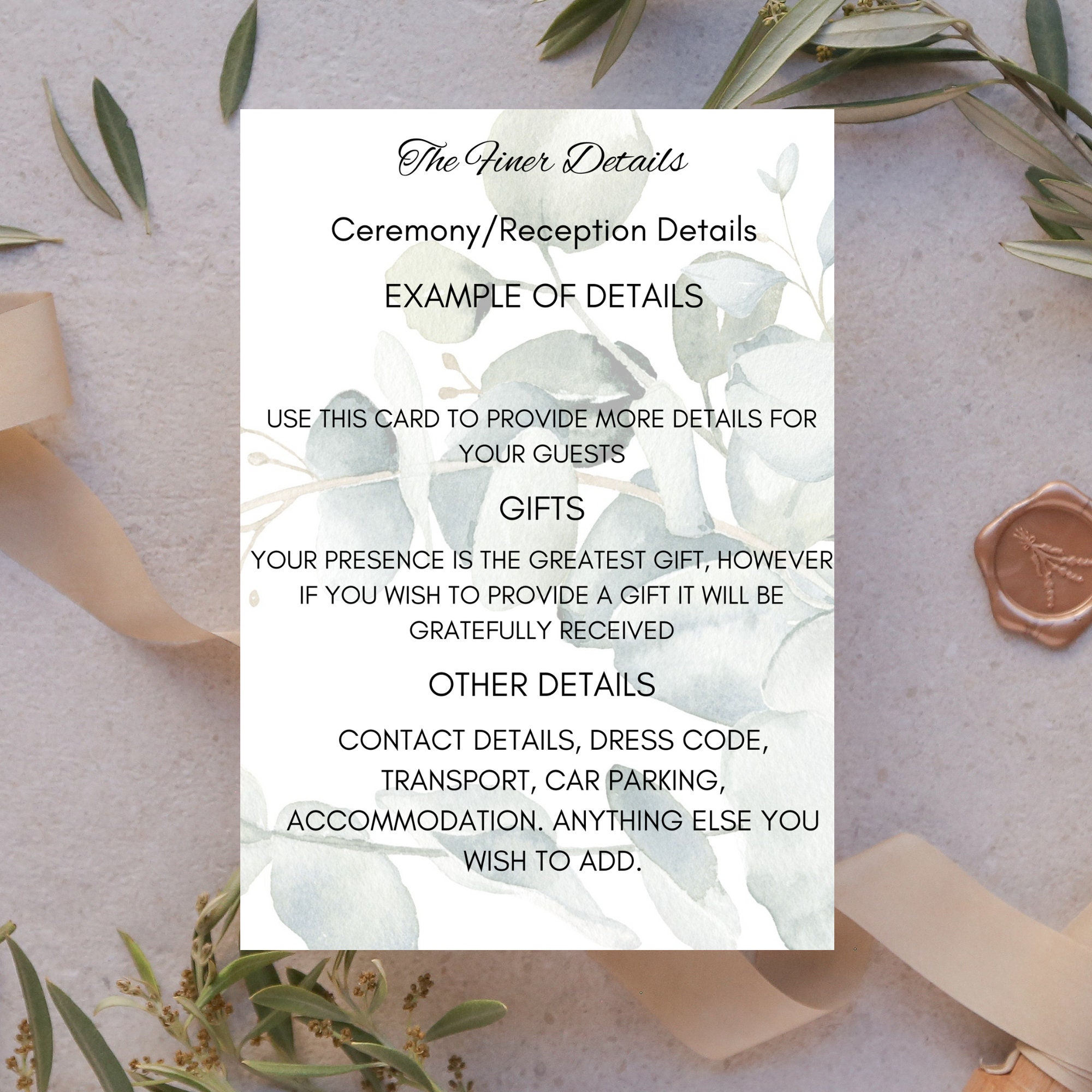 Instant Download | Printable Wedding Details Card | Modern Wedding ...