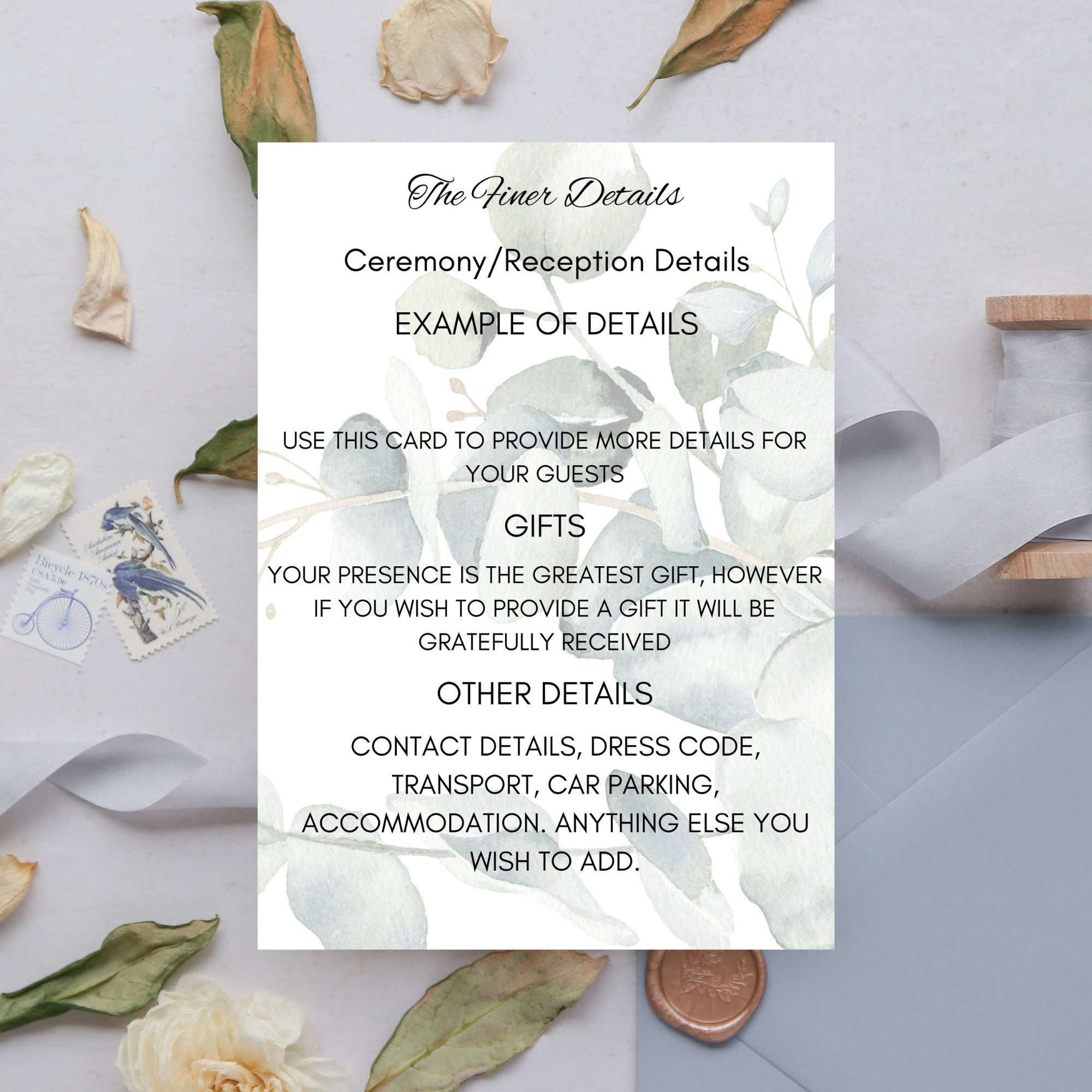 Instant Download | Printable Wedding Details Card | Modern Wedding ...