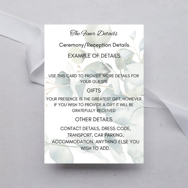 Instant Download | Printable Wedding Details Card | Modern Wedding ...