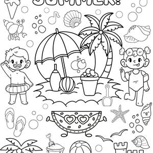 Summer Coloring Page for Kids | Printable PNG | Hello Summer Coloring ...