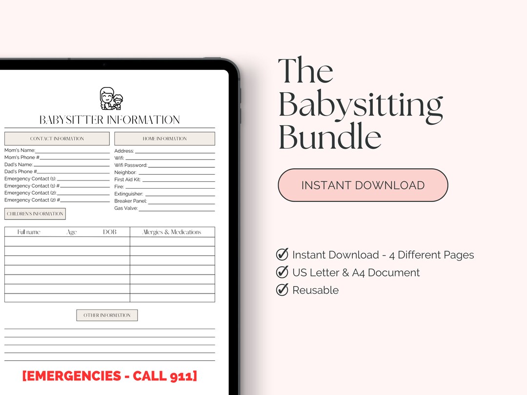 The Babysitting Important Information PDF Printable | Emergency Contant ...