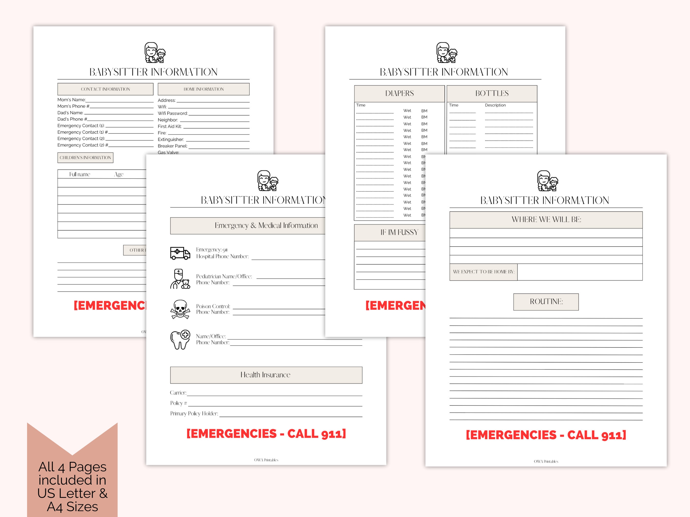 The Babysitting Important Information PDF Printable | Emergency Contant ...