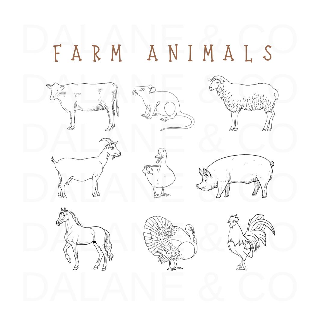 Farm Animals PNG | Vintage Line Art Clipart Bundle | Barnyard Animals ...
