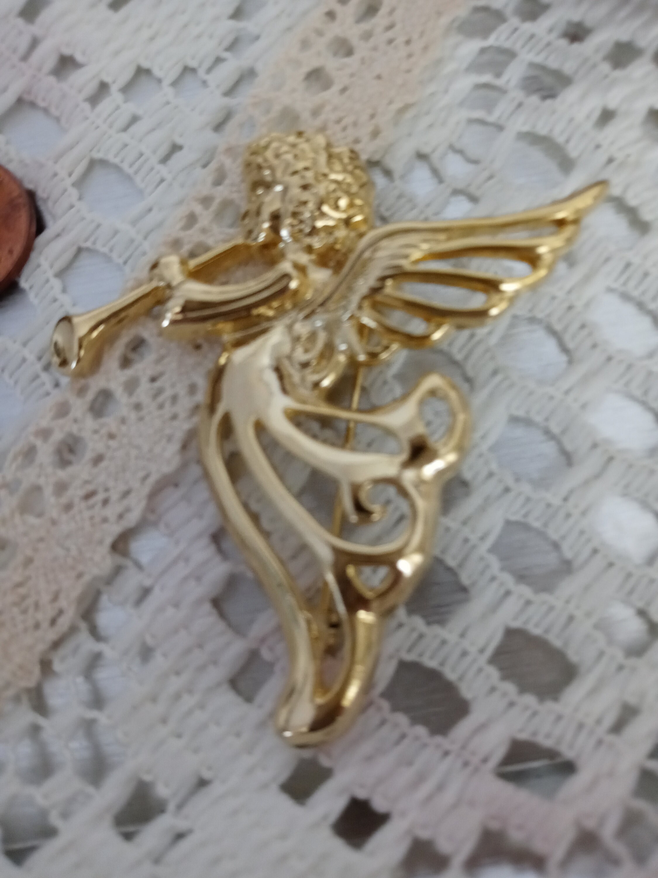 Precious SFJ Marked Vintage Angel Brooch. Gold-tone. - Etsy