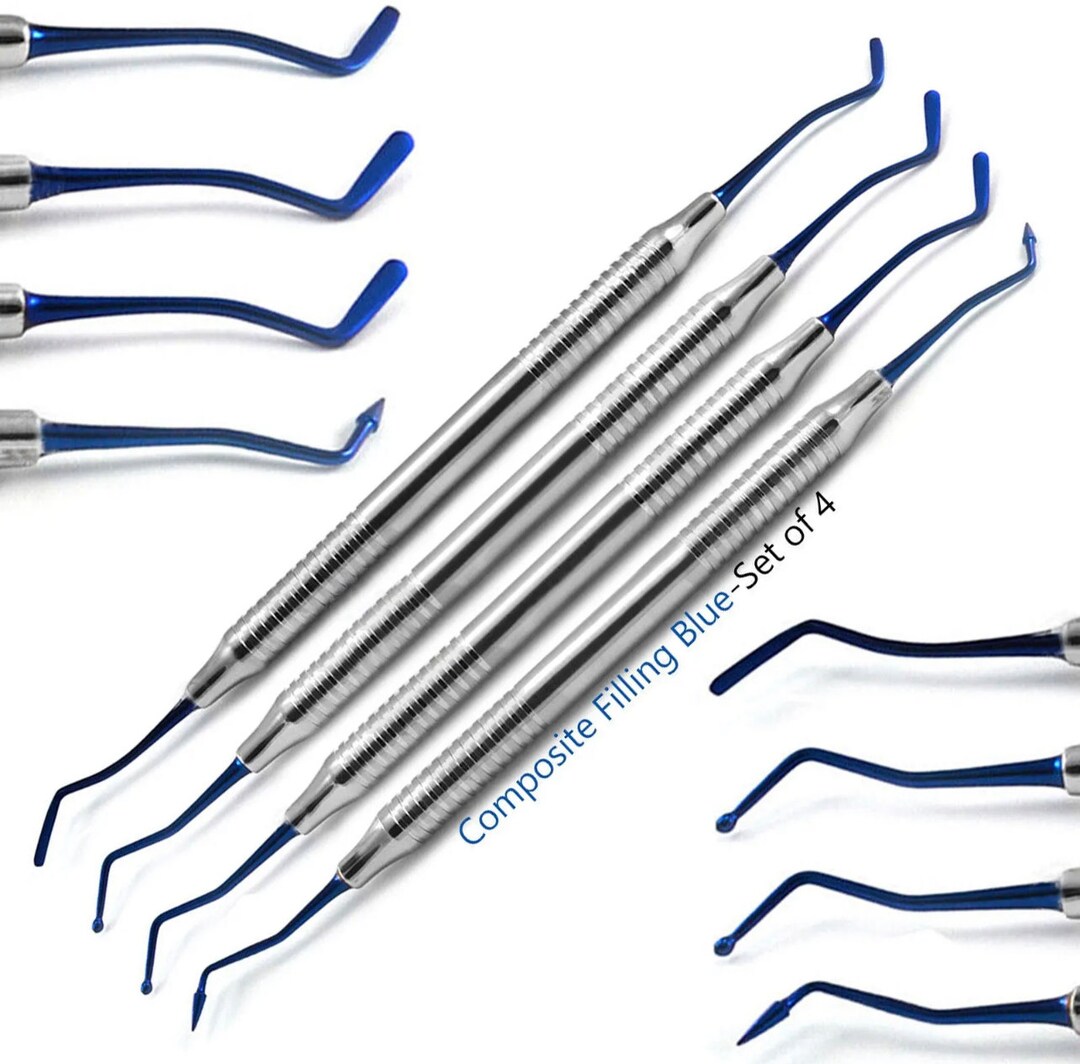 4 Dental Blue Titanium Coated Restorative Composite Filling Instruments ...