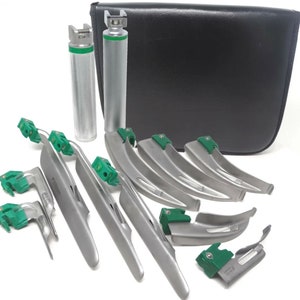 Laryngoscope Set 12PCS Intubation Blades 2 Handles Fiber-optic Kit - Etsy