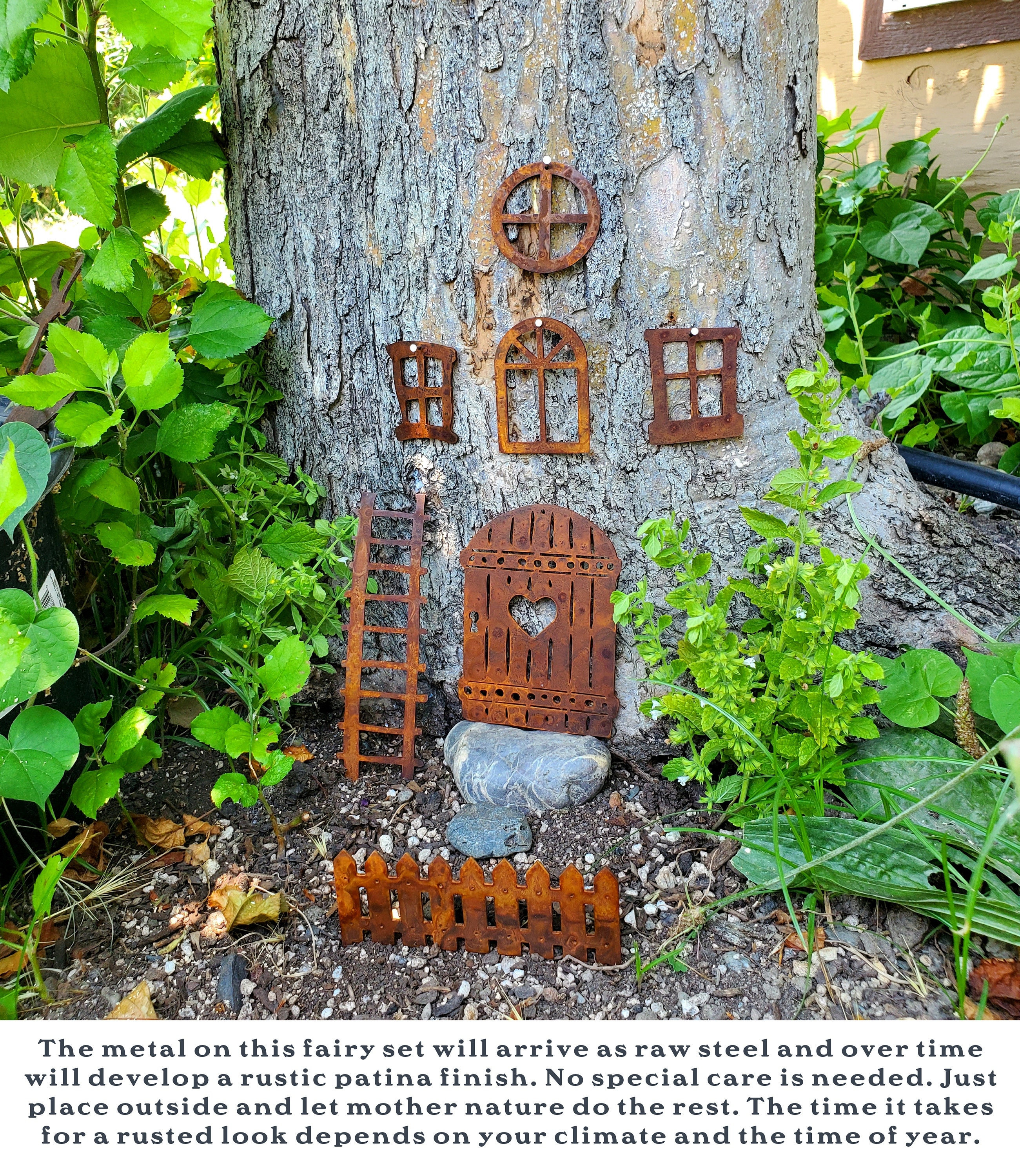 Outdoor Fairy Garden Set | Metal Fairy Miniature Accessories for Tree ...