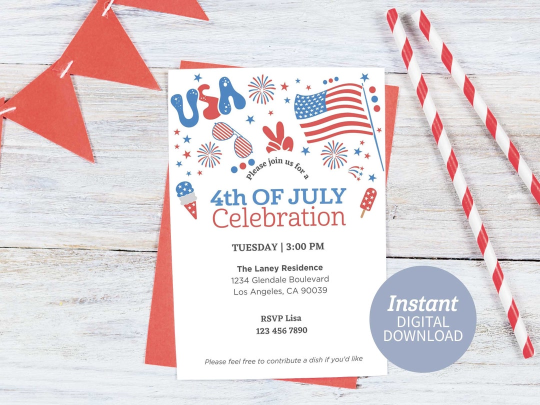4th of July Celebration Invitation | Fourth of July Invite | Editable ...