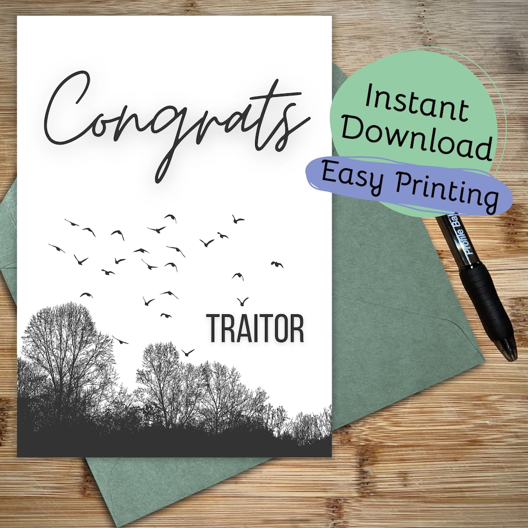 Sarcastic Congratulations Card Printable 5x7 | Funny Traitor Card ...