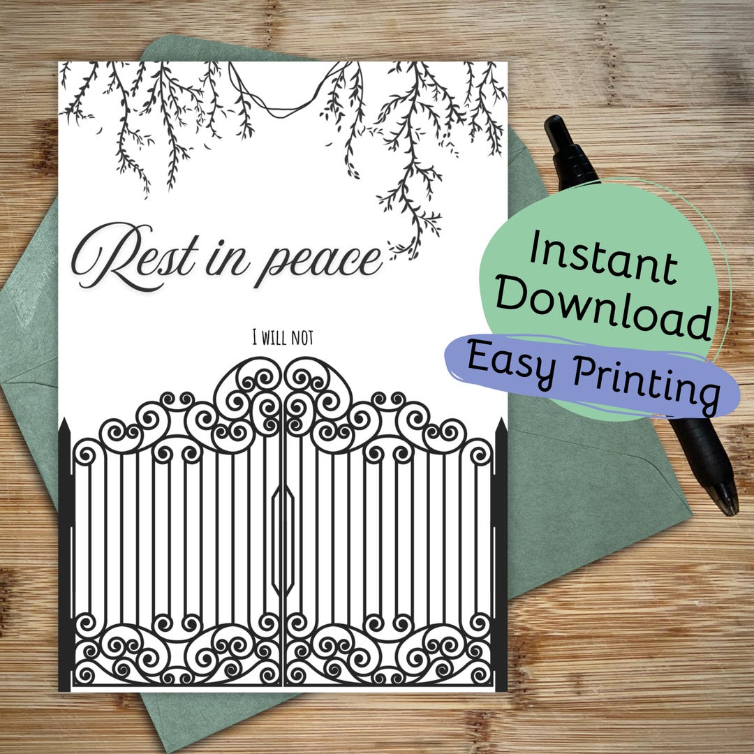 Funny RIP Card Printable 5x7 | Rest in Peace I Will Not | Dark Humor ...