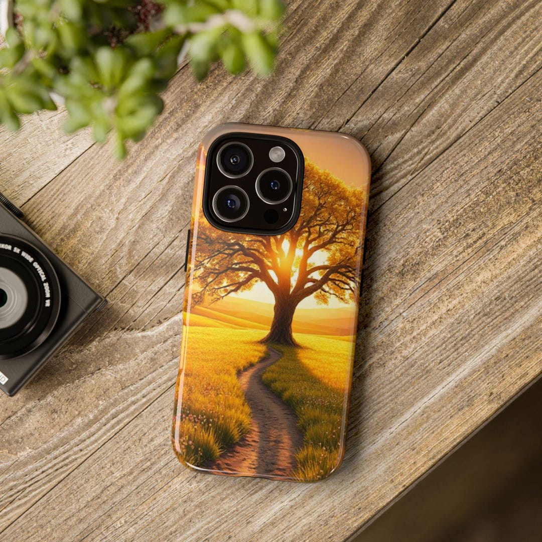 Tough Cases, Golden Meadow Lone Oak Tree iPhone Case, Sunset Landscape ...