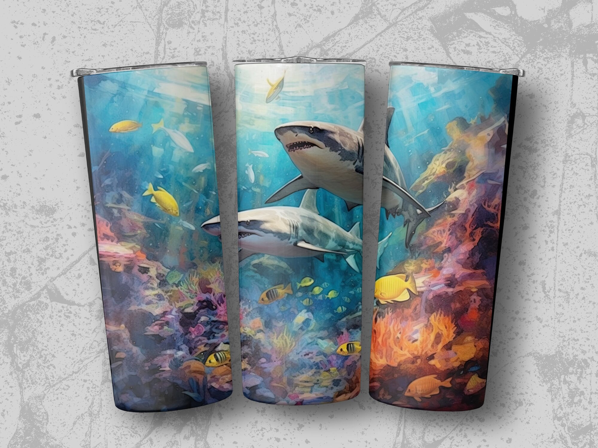 Underwater Sharks Ocean Animals Fish 20 Oz Skinny Tumbler Sublimation ...
