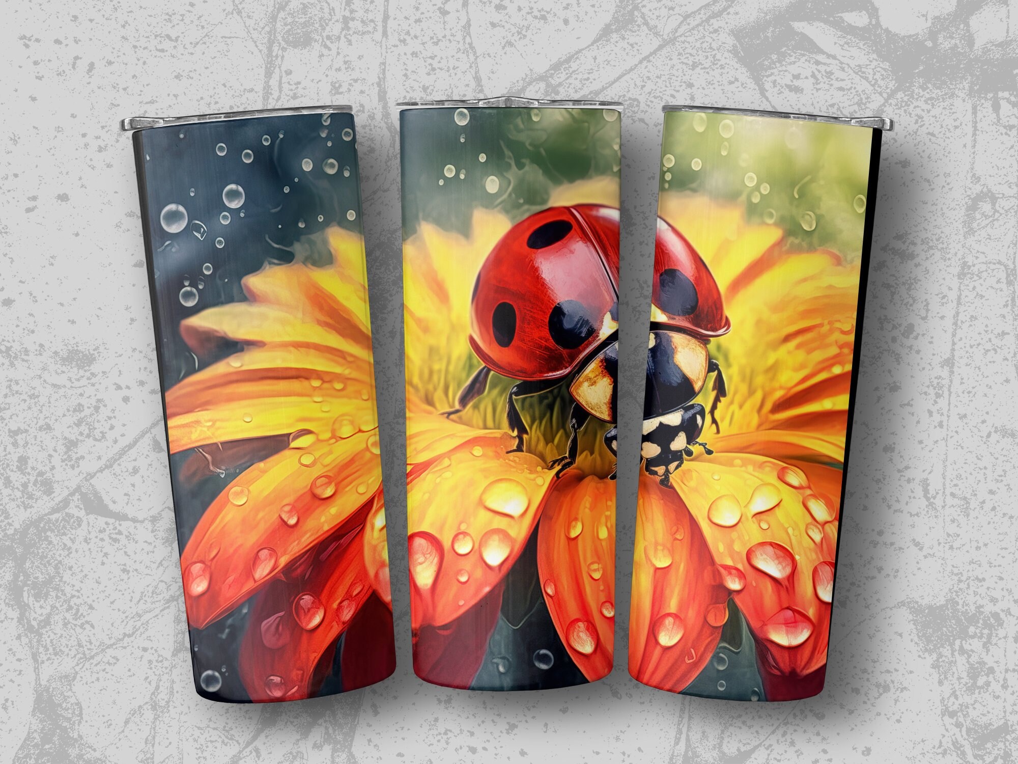 Watercolor Ladybug Yellow Daisy 20 Oz Skinny Tumbler Sublimation Design ...
