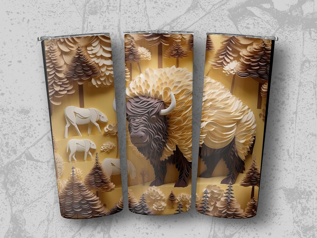 3D Bison Yellowstone 20 Oz Skinny Tumbler Sublimation Design, Straight ...