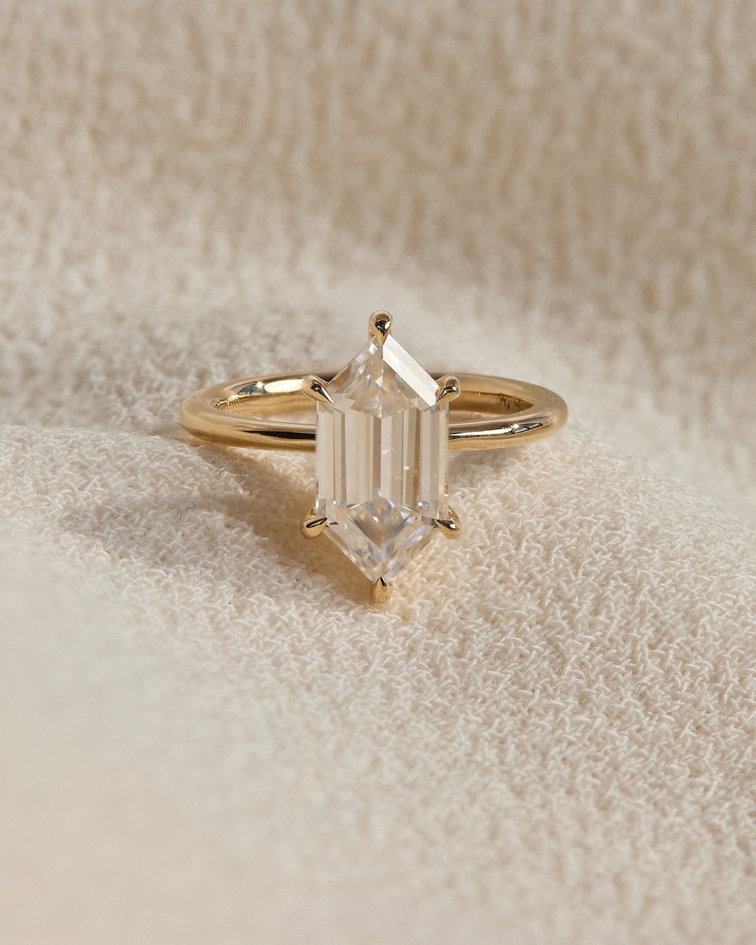2.40ct Elongated Hexagon Solitaire With Hidden Halo Moissanite Diamond ...