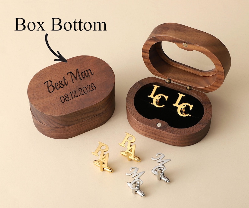 Personalized Initial Cufflinks, Stainless Steel, Walnut Box, Groomsmen ...