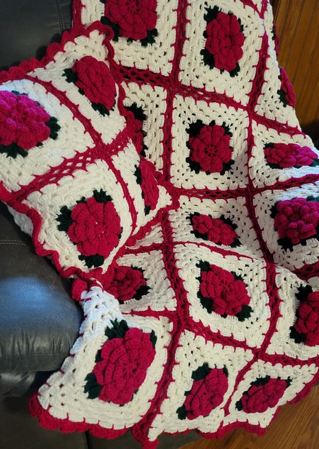 Beautiful Floral Crocheted Blanket With Matching Throw Pillow - Etsy