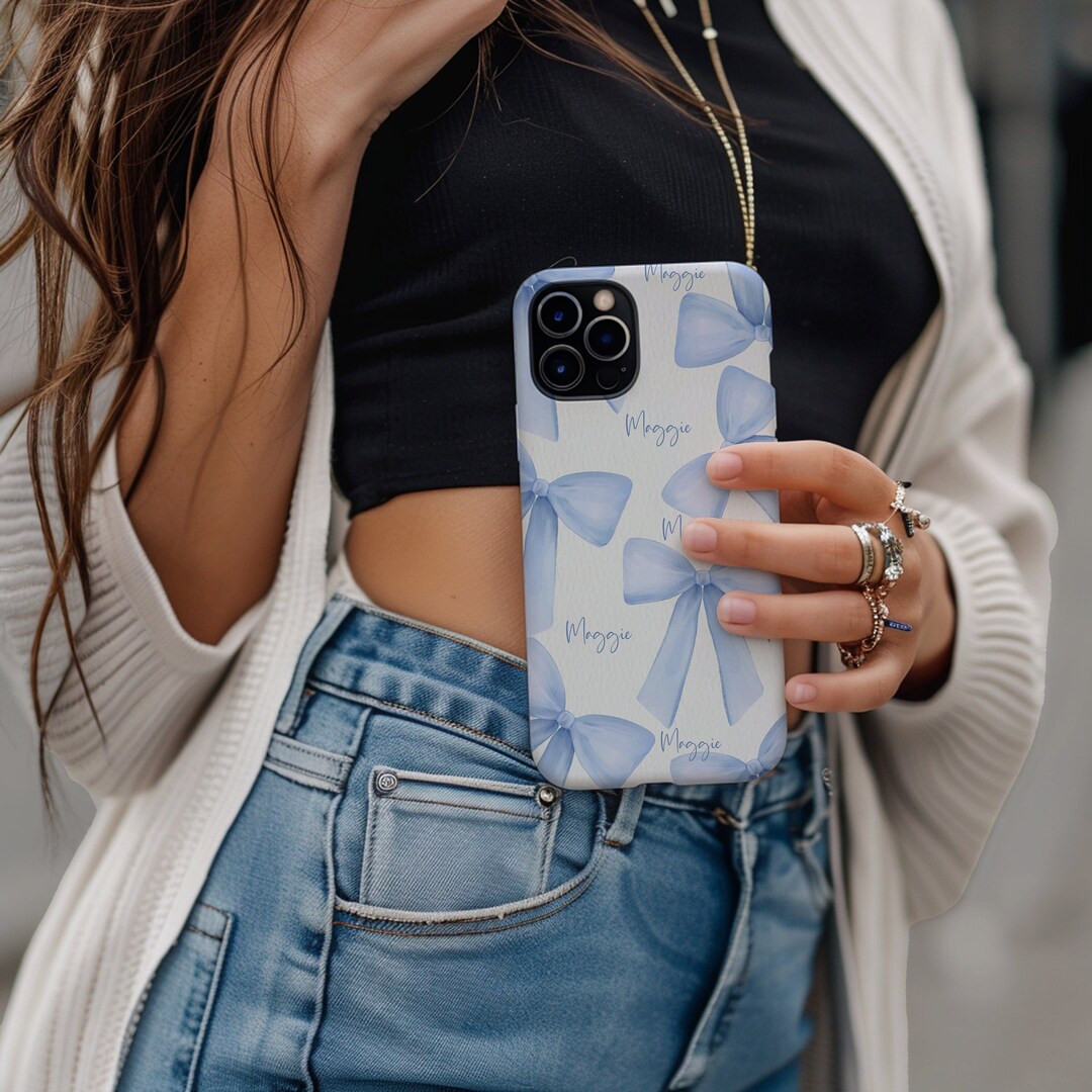 Personalized Baby Blue Bow Phone Case: Coquette Ribbon Design - Etsy