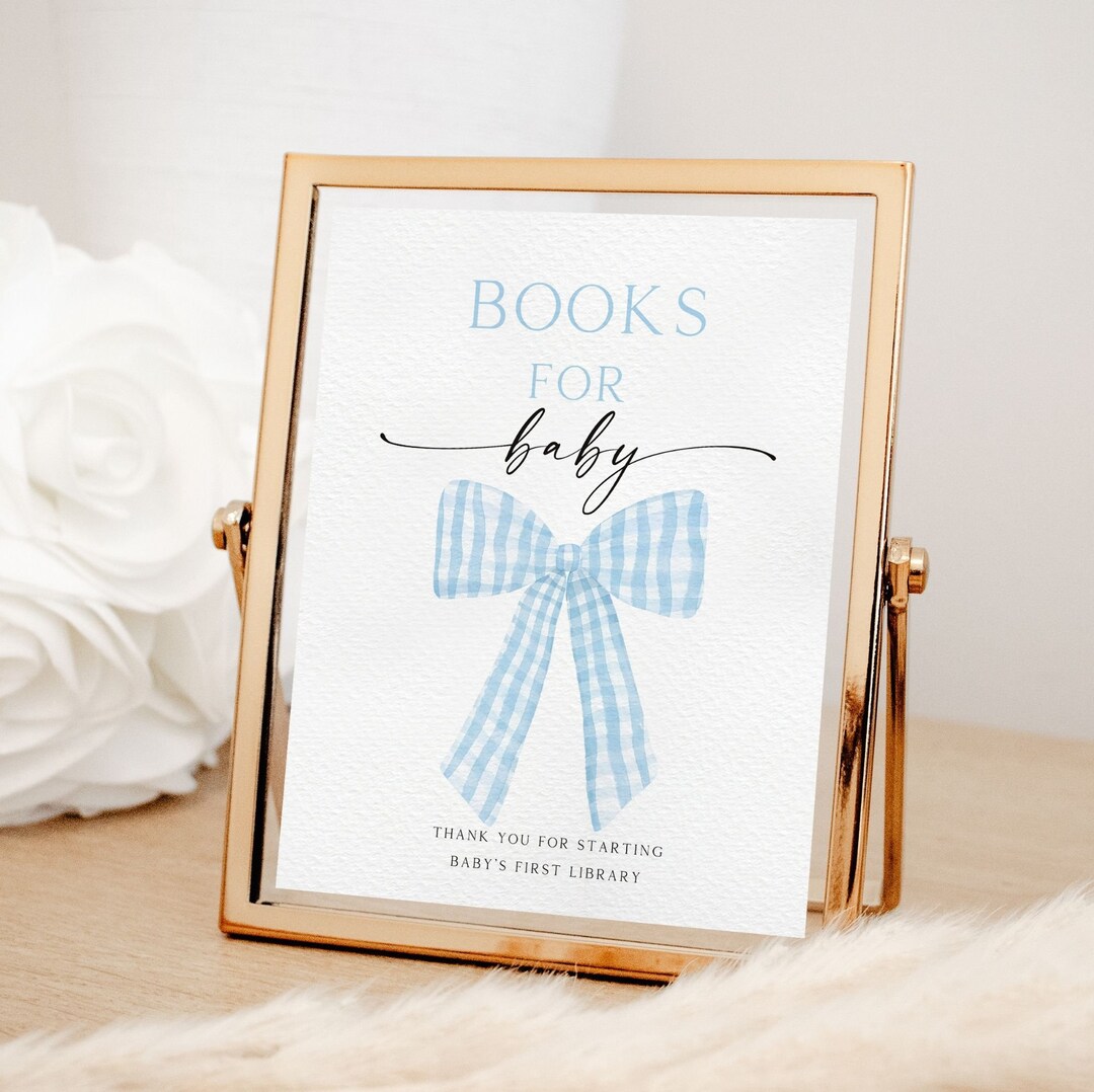 Editable Coquette Books for Baby Blue Gingham Bow Baby Shower Signs ...