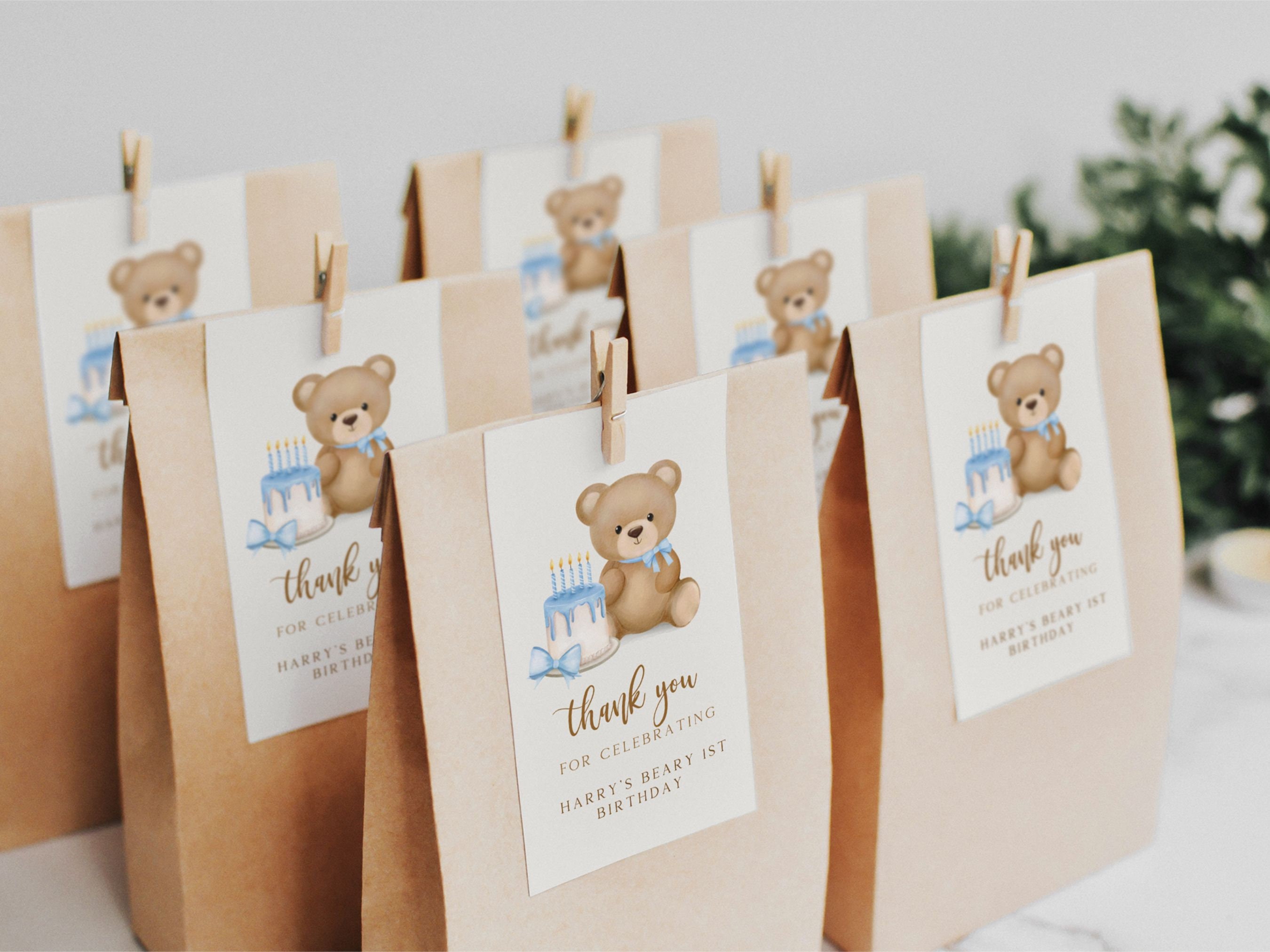 Editable First Birthday, Blue Teddy Bear Party Tags, Thank You Beary ...