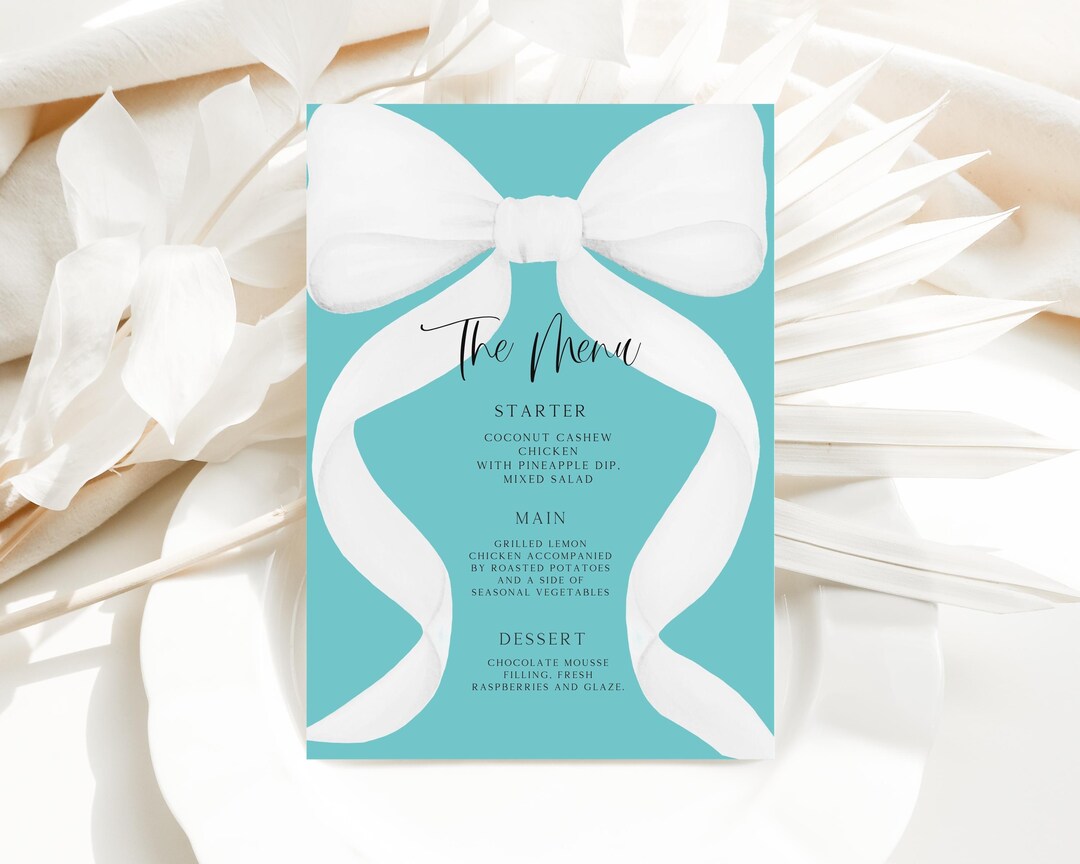 Coquette Bow Menu: Teal Elegant Party Design (5x7 In, Editable PDF) - Etsy