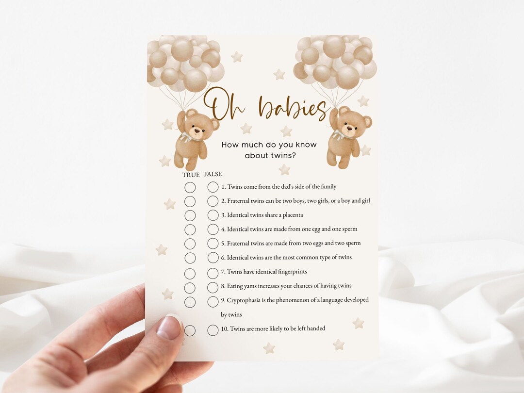 Teddy Bear Twin Baby Shower Trivia Game (instant Download) - Etsy
