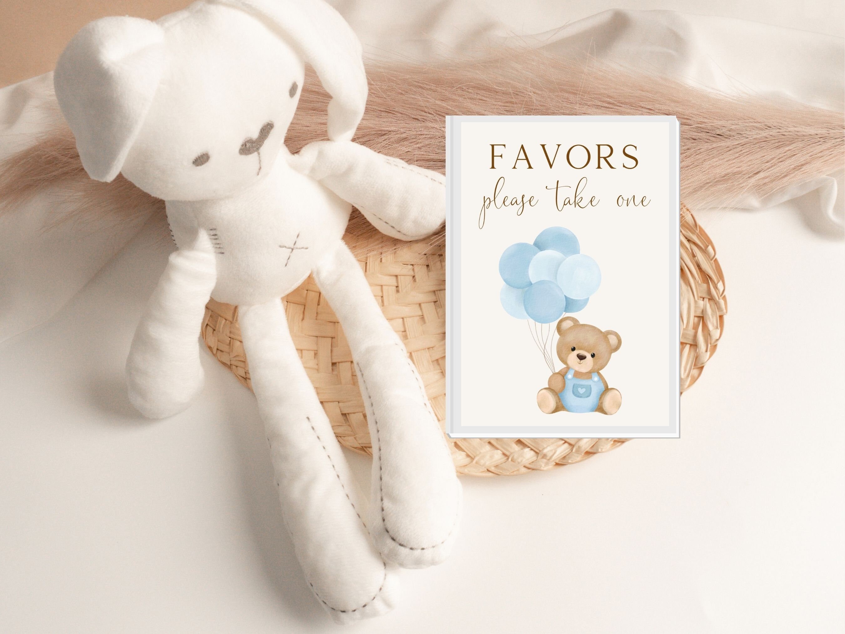 Editable Blue Teddy Bear Baby Shower Signs We Can Bearly Wait Boho Boy ...