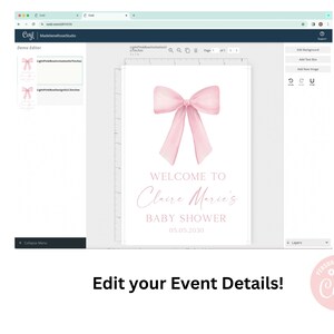 EDITABLE Pink Coquette Bow Welcome Sign for Baby Shower, Pink Bow ...