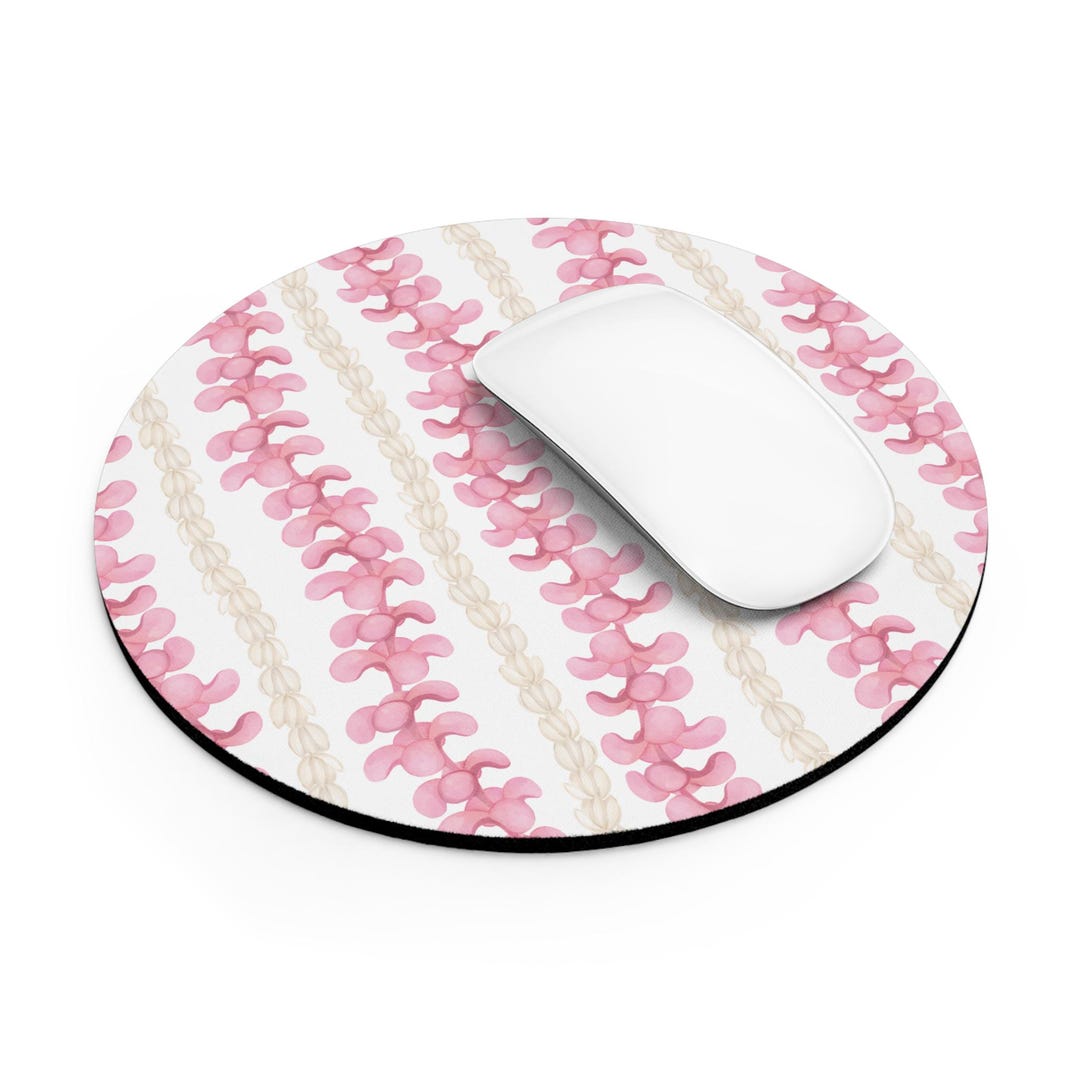 Pink Plumeria, Pikake Lei Mouse Pad, Computer Desk Accessories, Round ...