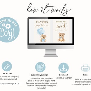 Editable Blue Teddy Bear Baby Shower Signs We Can Bearly Wait Boho Boy ...