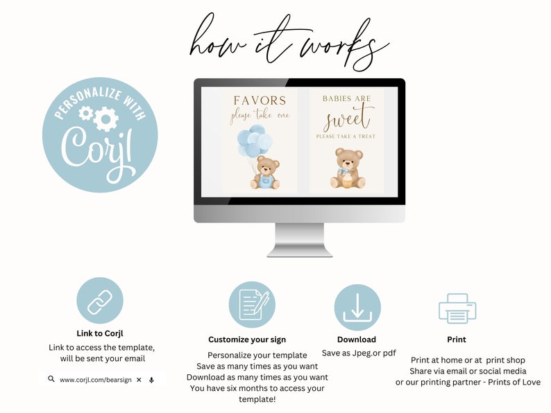 Editable Blue Teddy Bear Baby Shower Signs We Can Bearly Wait Boho Boy ...