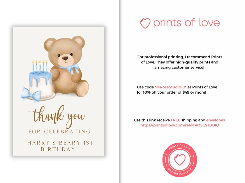 Editable First Birthday, Blue Teddy Bear Party Tags, Thank You Beary ...